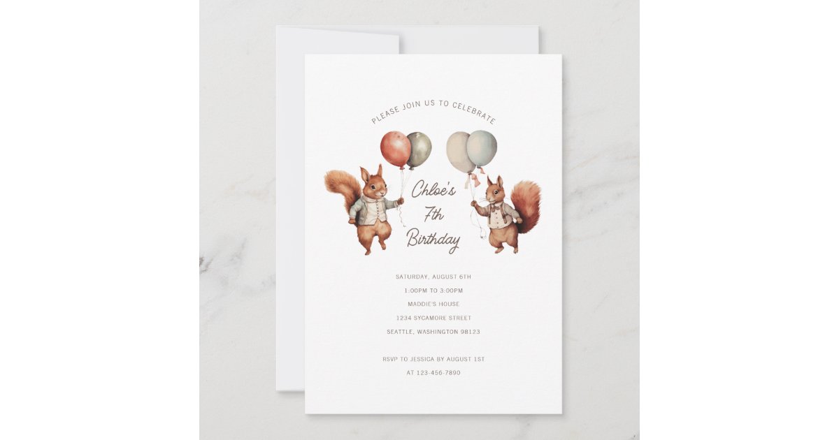 Girl Birthday Squirrel Invitations | Zazzle