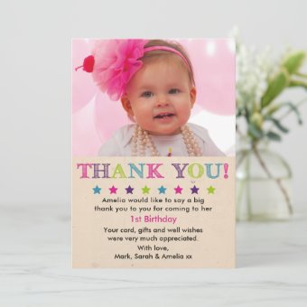 Girl birthday thank you card | Zazzle