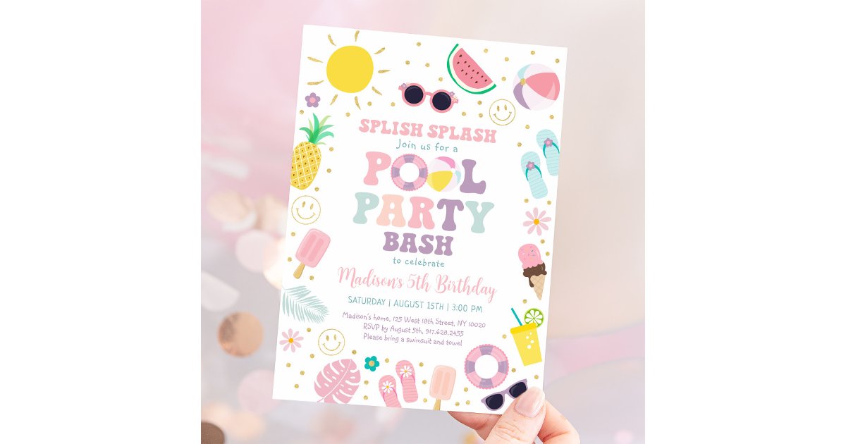 Girl Boho Hippie Pool Party Birthday Invitation | Zazzle