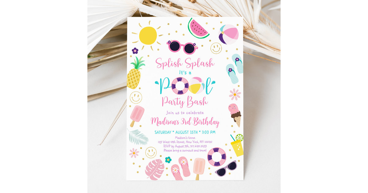 Girl Boho Pool Party Birthday Invitation | Zazzle