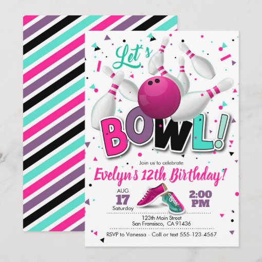 Girl Bowling Party Invitation for Bowling Party | Zazzle