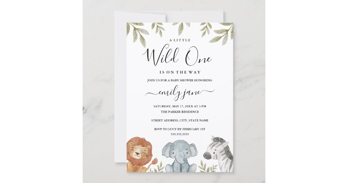 Girl Boy Safari Cute Animals Baby Shower Invitation | Zazzle