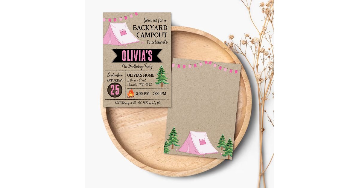 Girl Campout Birthday Invitation Backyard Camping | Zazzle