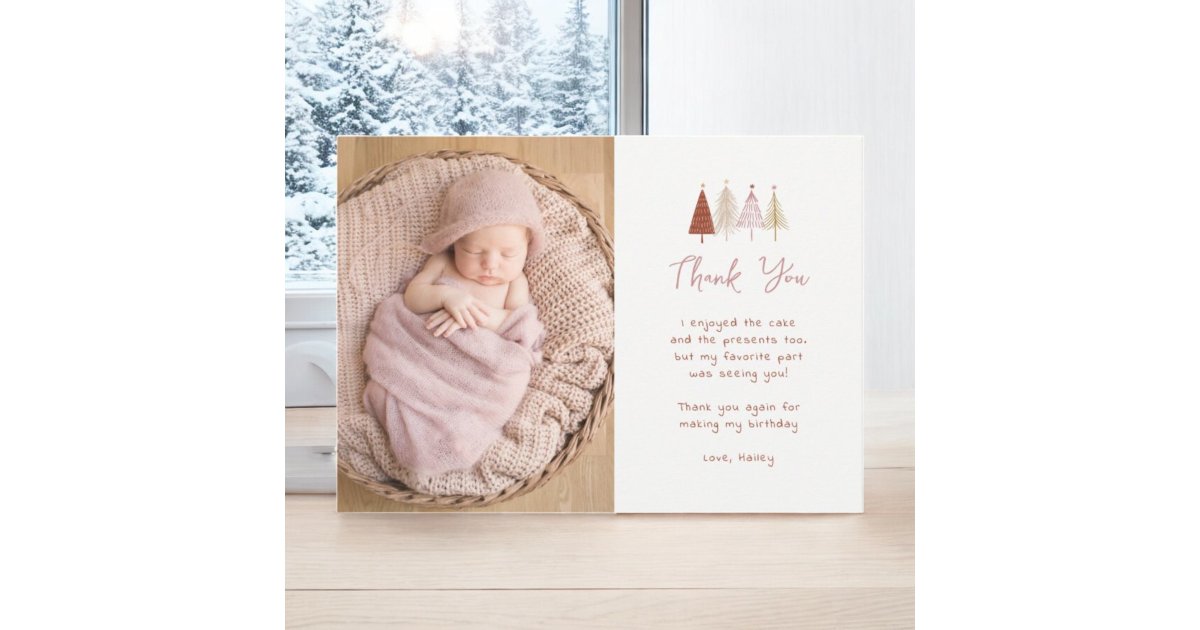 Girl Christmas Tree Birthday Photo Thank You Cards | Zazzle