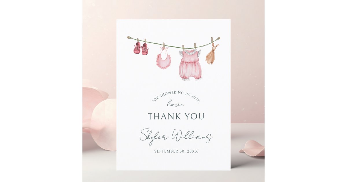 Girl Clothes Watercolor Minimalist Baby Shower Postcard | Zazzle