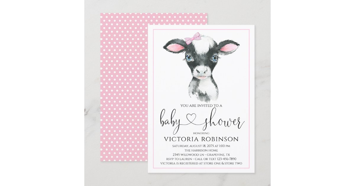 Girl Cow Farm Baby Shower Invitations | Zazzle