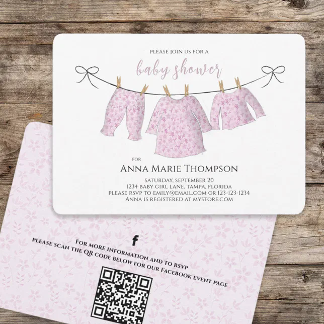Girl Cute Pink Baby Shower QR Code Social Media Invitation | Zazzle