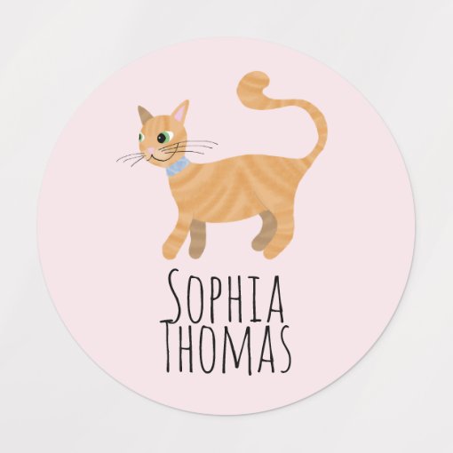 Girl Cute Pink Kitty Cat Cartoon Name School Kids' Labels | Zazzle
