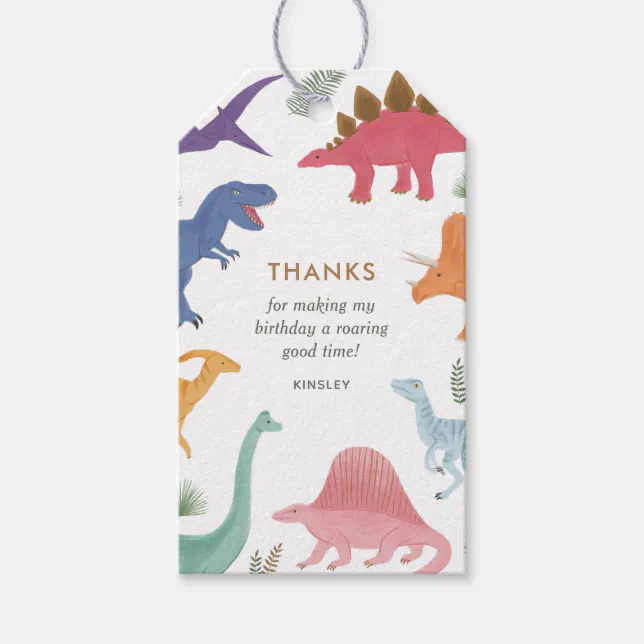 Girl Dinosaur Birthday Party Favor Tags | Zazzle