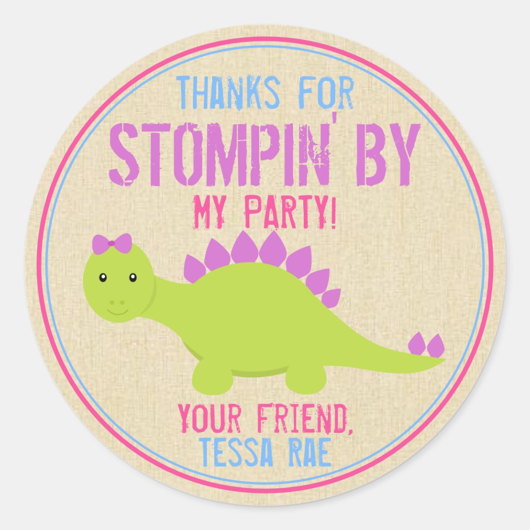 Girl Dinosaur Birthday Stickers Pink Dinosaurs | Zazzle