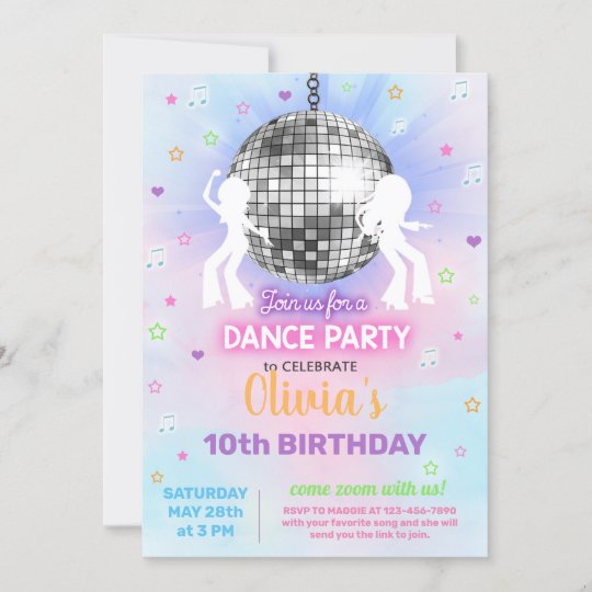 Girl disco dance party, virtual dance party. invitation | Zazzle.com