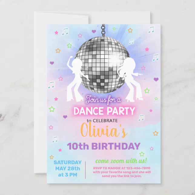 Girl disco dance party, virtual dance party. invitation | Zazzle