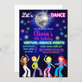 Girl disco dance party, virtual dance party. invitation | Zazzle