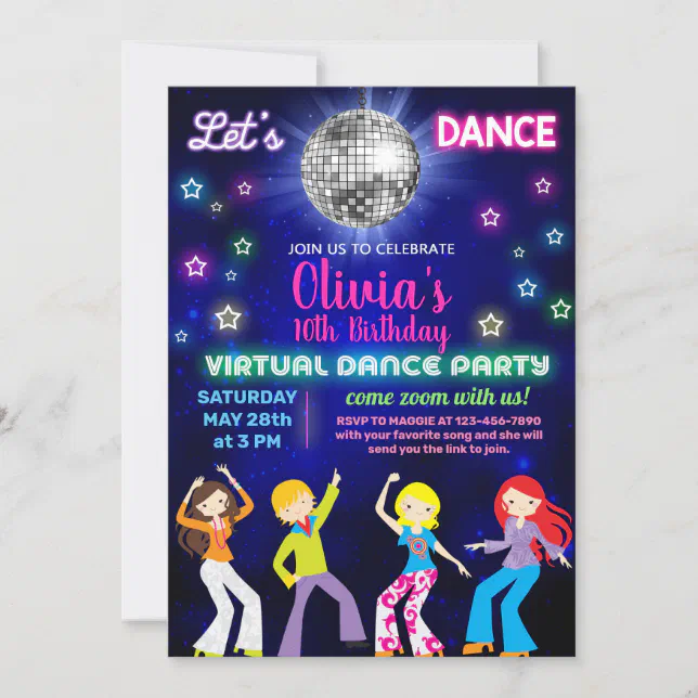 Girl disco dance party, virtual dance party. invitation | Zazzle