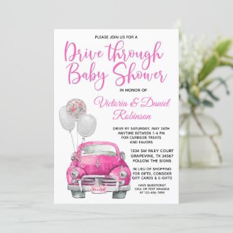 Girl Drive Through Baby Shower Car Invitation | Zazzle