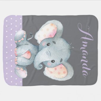 Girl Elephant Baby Purple and Gray Baby Blanket | Zazzle