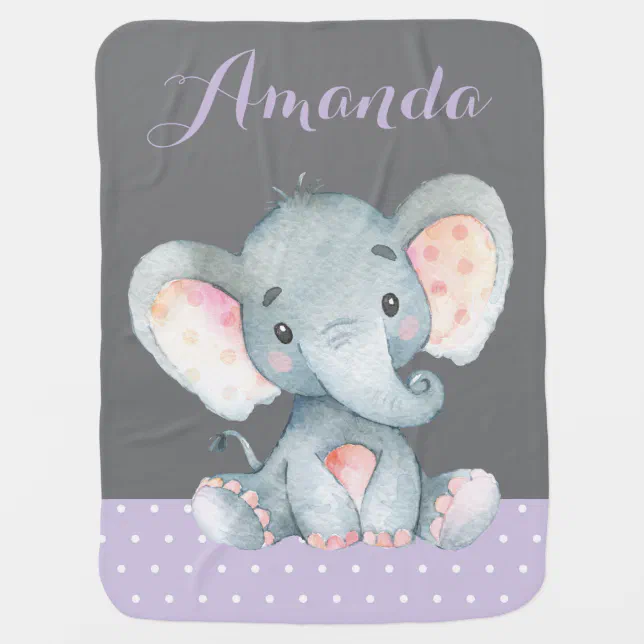 Girl Elephant Baby Purple and Gray Baby Blanket | Zazzle