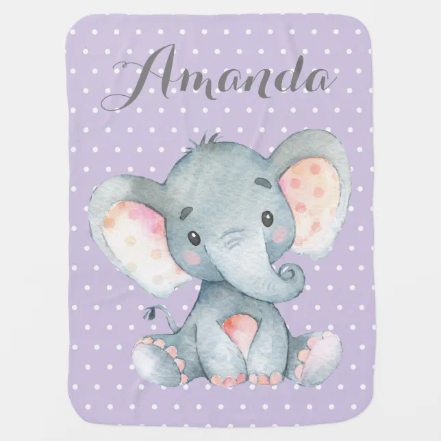 Girl Elephant Baby Purple Baby Blanket | Zazzle