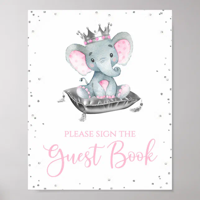 Girl Elephant Baby Shower Guest Book Table Sign | Zazzle