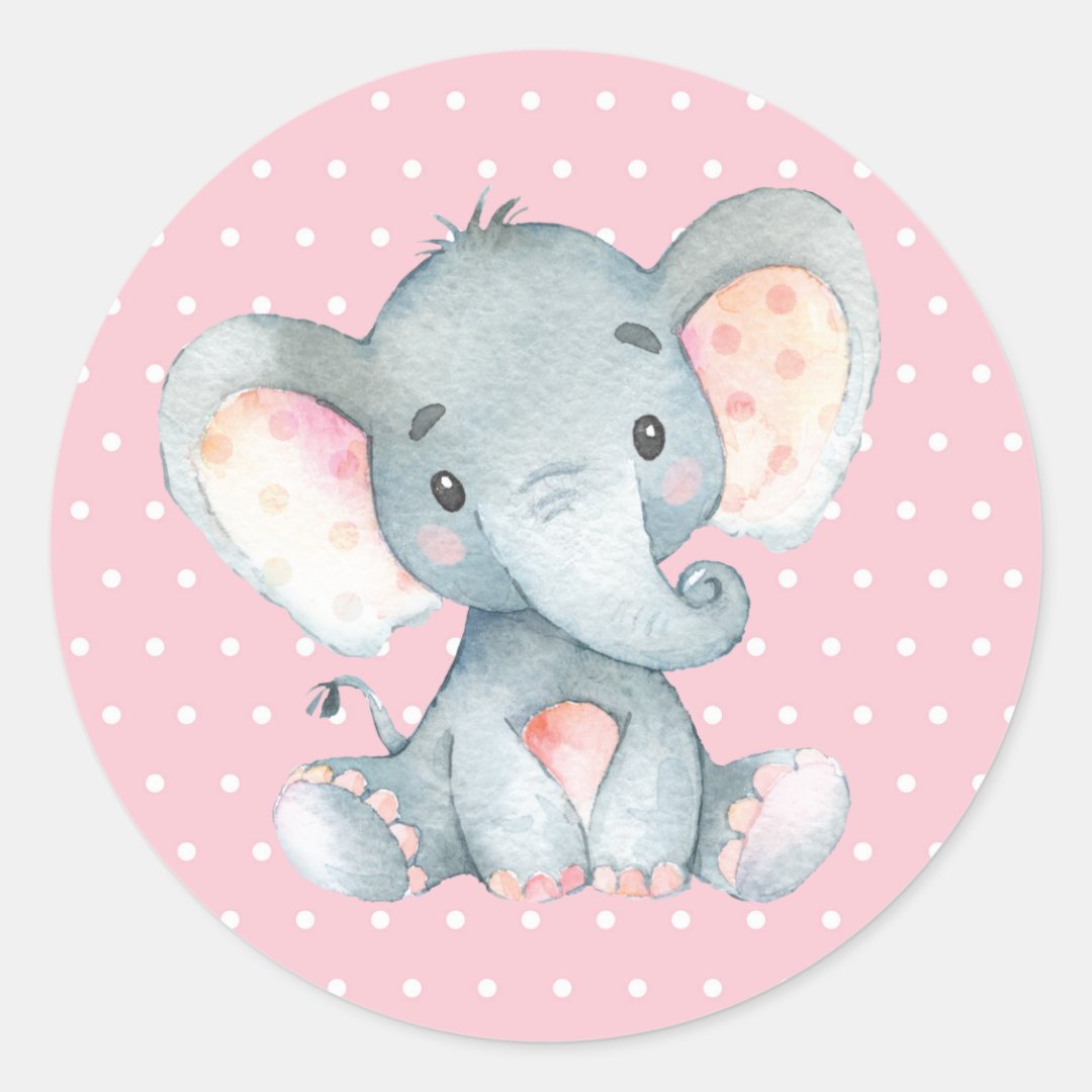 Girl Elephant Baby Shower Pink Classic Round Sticker | Zazzle