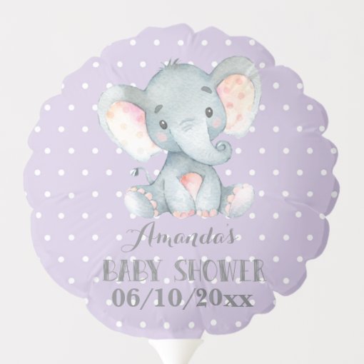 Girl Elephant Baby Shower Purple and Gray Balloon | Zazzle