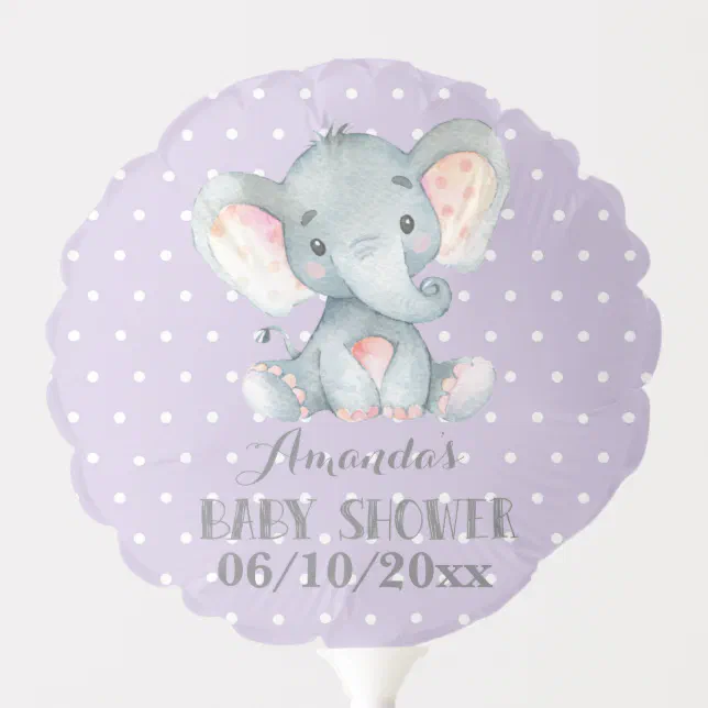 Girl Elephant Baby Shower Purple and Gray Balloon | Zazzle