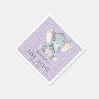 Girl Elephant Baby Shower Purple and Gray Napkins | Zazzle