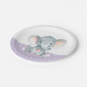 Girl Elephant Baby Shower Purple Paper Plate | Zazzle