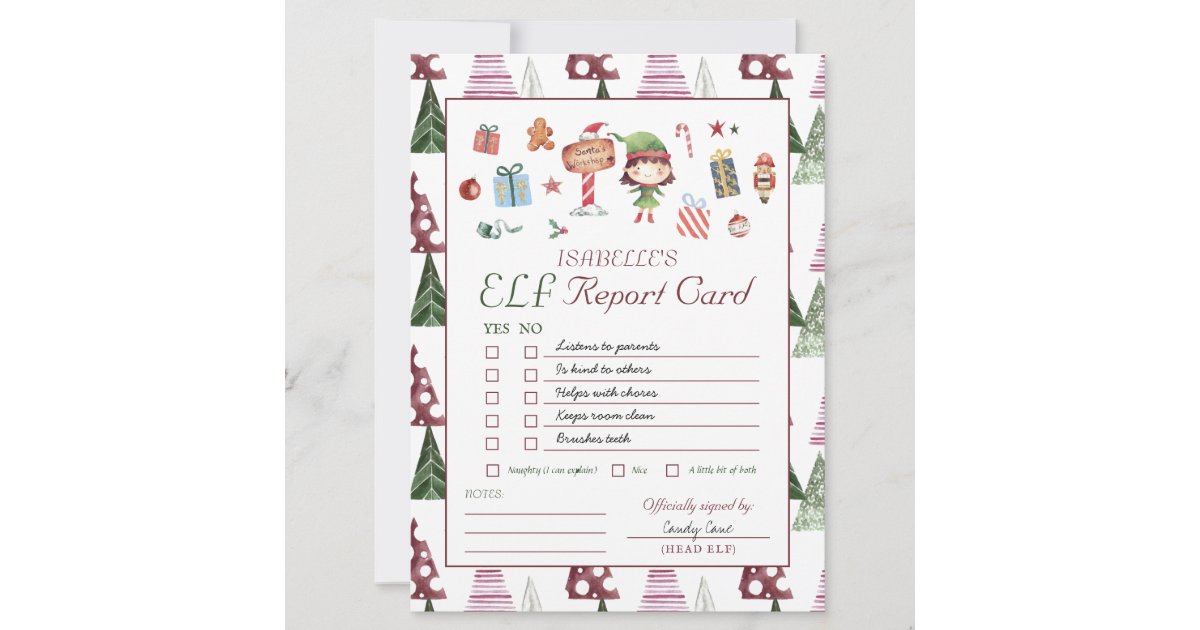 Girl Elf | Kids Christmas Elf Report Card | Zazzle