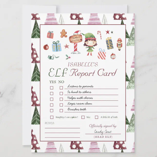Girl Elf | Kids Christmas Elf Report Card | Zazzle