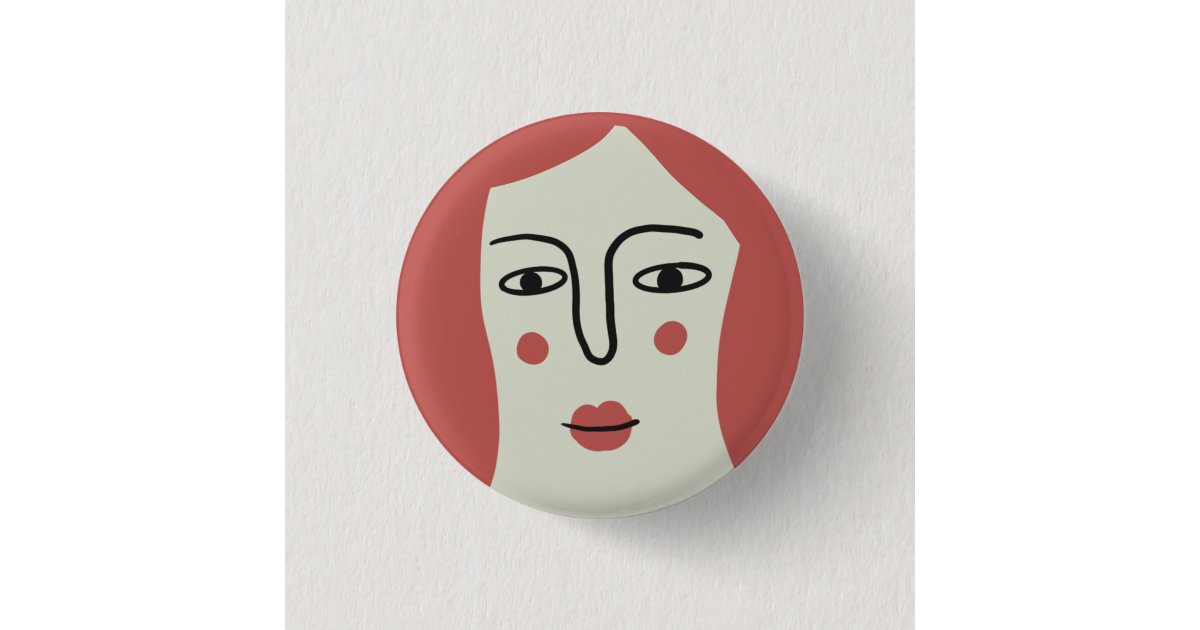 Girl face illustration button | Zazzle