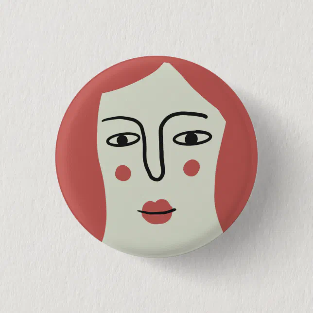 Girl face illustration button | Zazzle