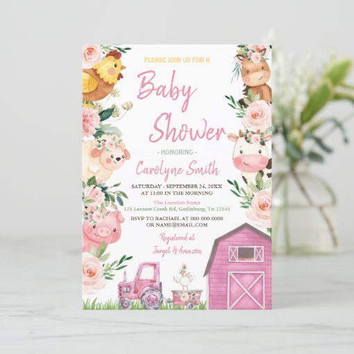 Girl Farm baby shower invitation | Zazzle