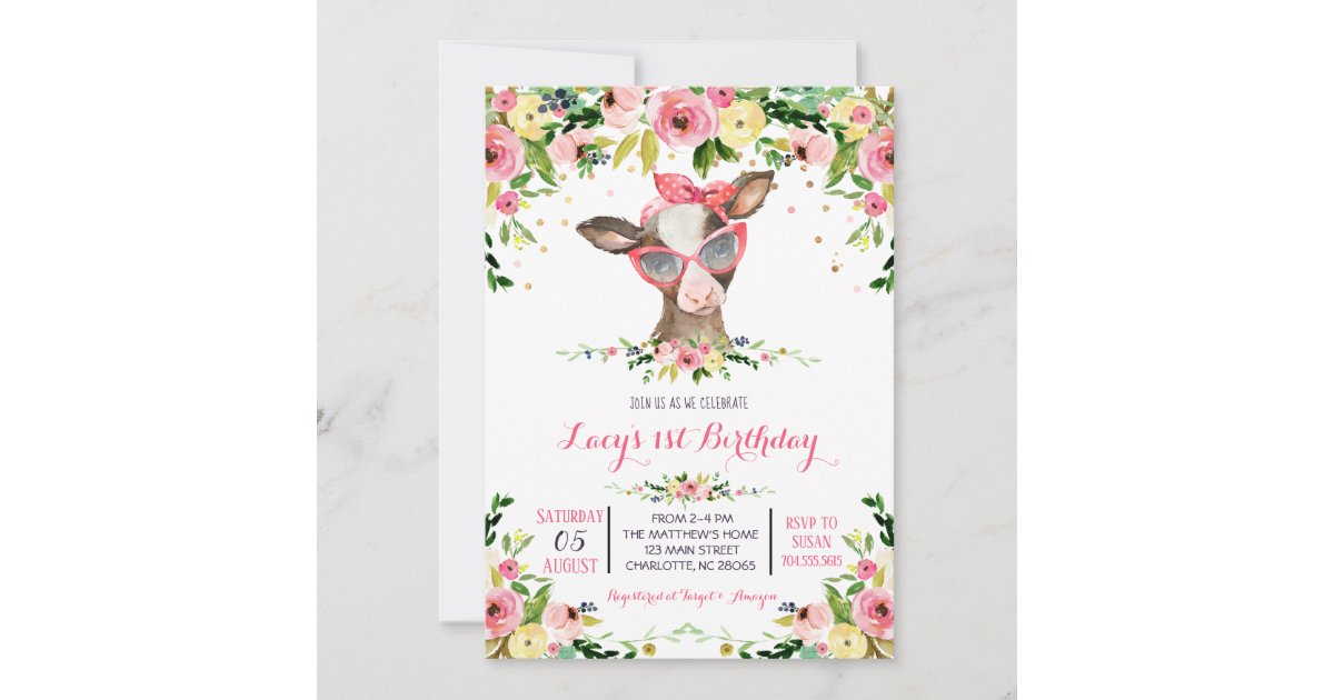 girl farm cow birthday invitation | Zazzle