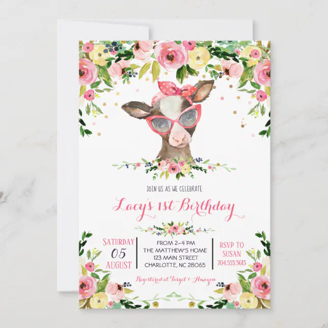 girl farm cow birthday invitation | Zazzle