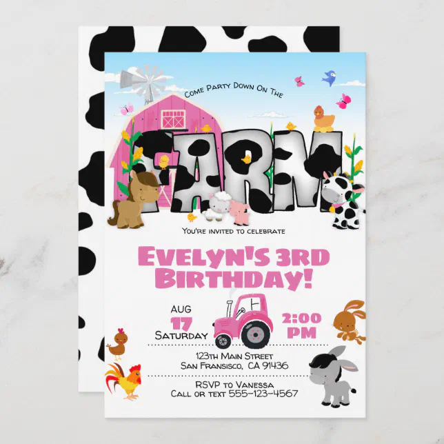 Girl Farm Themed Birthday Party Invitation | Zazzle