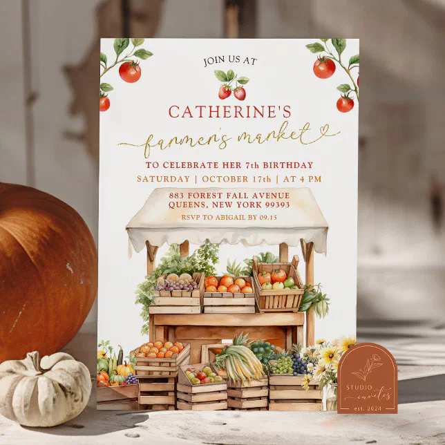 Girl Farmer's Market Fall Any Age Birthday Invitation | Zazzle