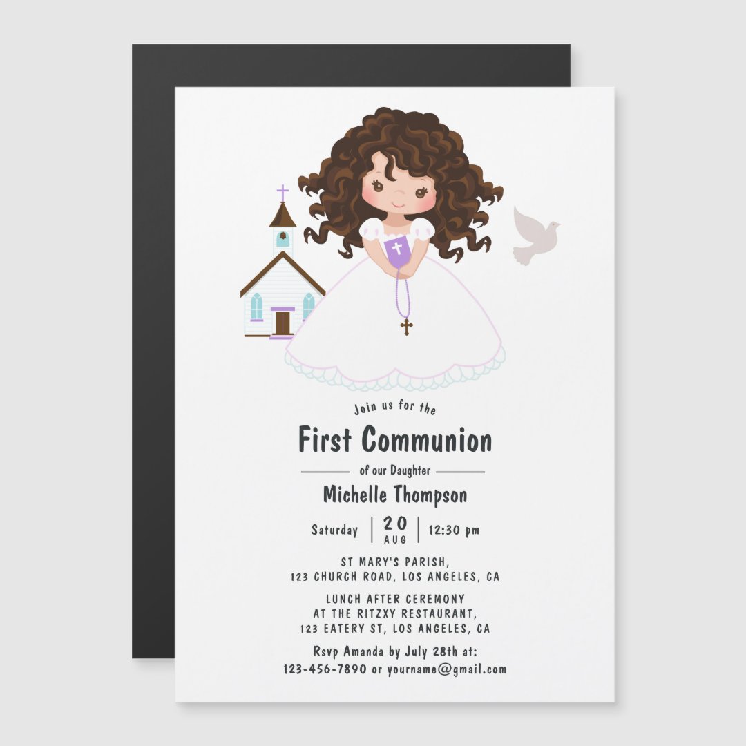 Girl First Holy Communion Magnetic Invitation | Zazzle