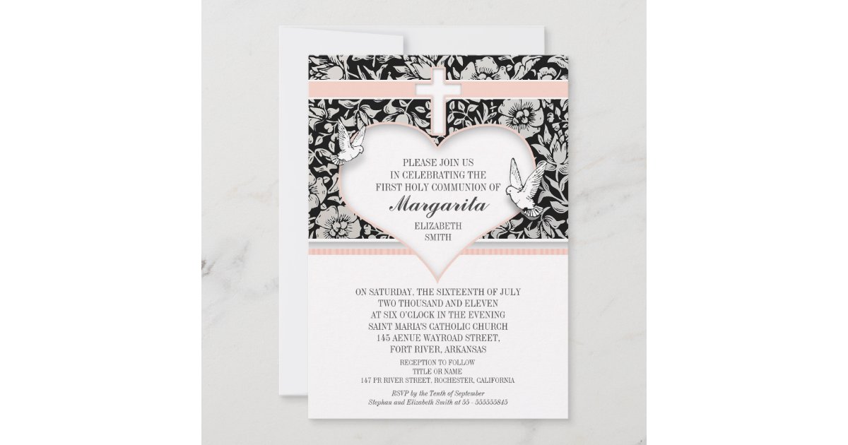 girl first holy communion pink custom invitations | Zazzle
