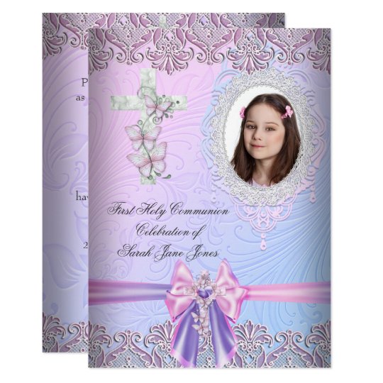 Girl First Holy Communion Pretty Pink Photo Invitation | Zazzle.com
