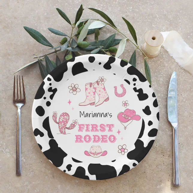 Girl First Rodeo Cowgirl birthday party Paper Plates | Zazzle