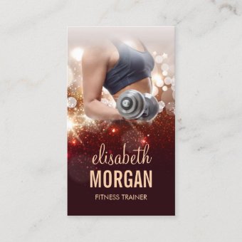 Girl Fitness Trainer Dumbbell Gold Glitter Sparkle Business Card | Zazzle