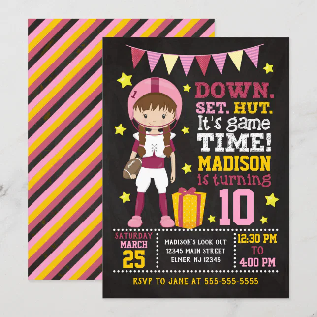 Girl Football Birthday Invitation | Zazzle