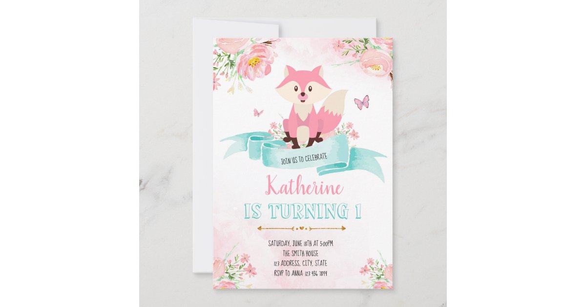 Girl fox birthday invitation | Zazzle