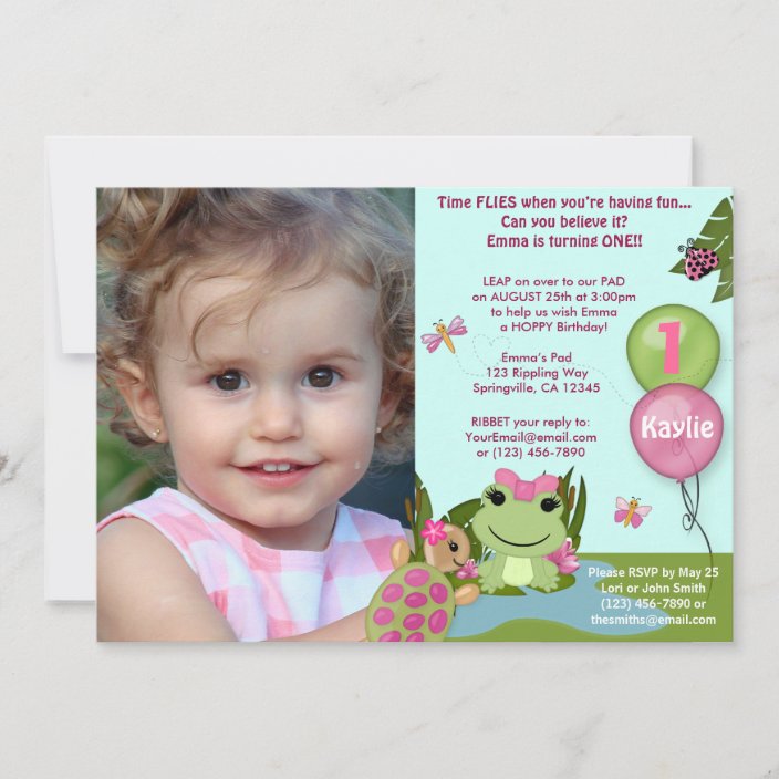 Girl Froggy/FROG birthday invitation (photo) pond | Zazzle.com