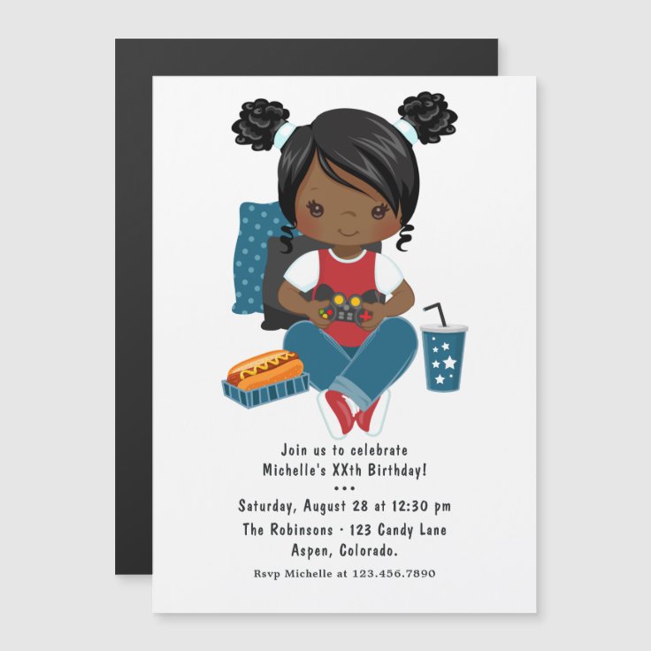 Girl Game Night Video Game Birthday Party Magnetic Invitation | Zazzle
