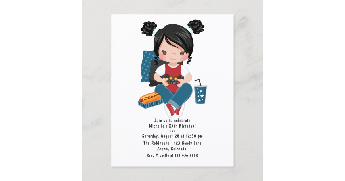 Girl Game Night Video Game Sleepover Party Invitat Flyer | Zazzle