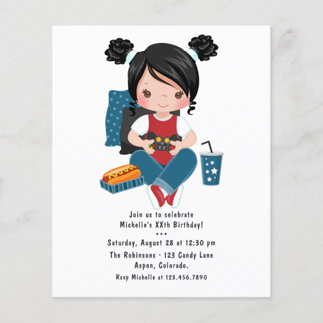 Girl Game Night Video Game Sleepover Party Invitat Flyer | Zazzle