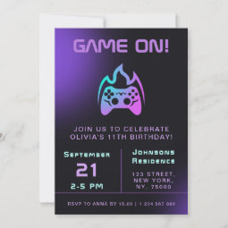 Girl Gamer Birthday Party Neon Video Game Theme Invitation | Zazzle