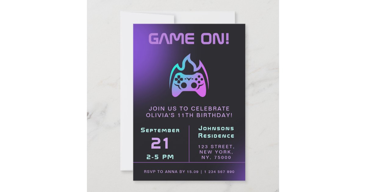 Girl Gamer Birthday Party Neon Video Game Theme Invitation | Zazzle